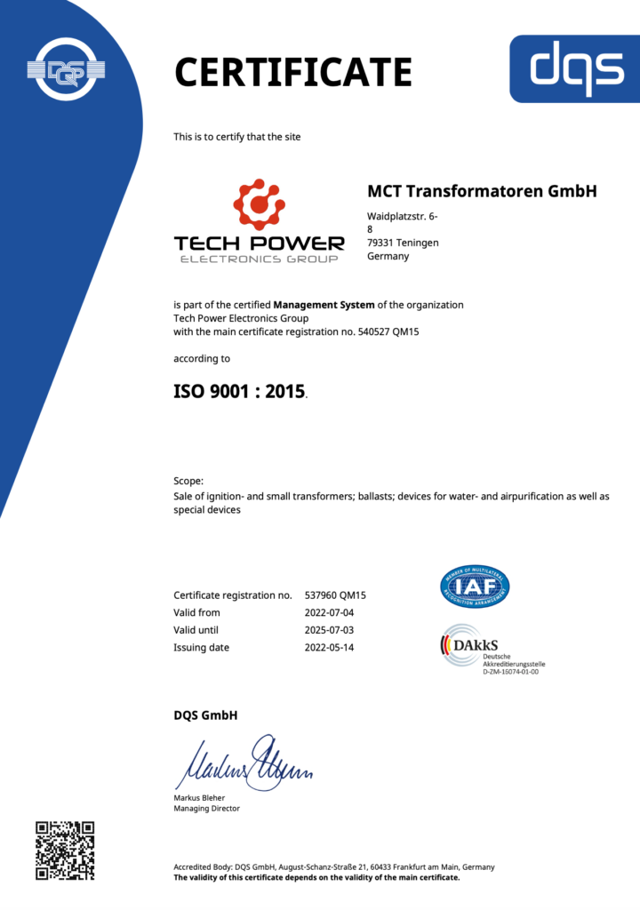 Certificates - TPEG - Tech Power Electronics Group GmbH Transforming ...