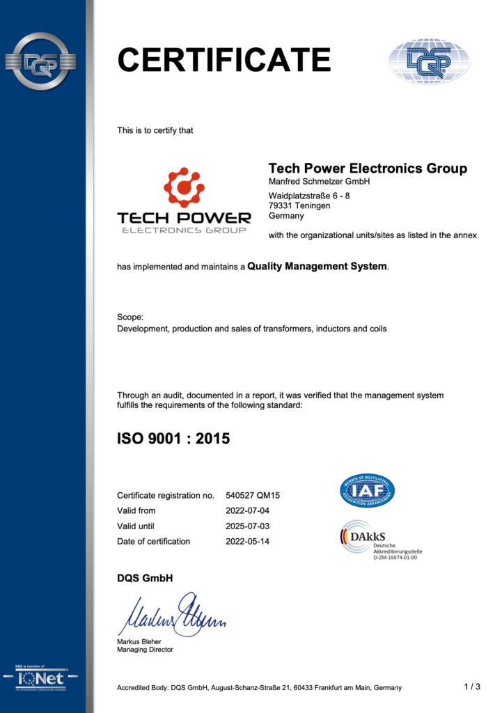 Certificates - TPEG - Tech Power Electronics Group GmbH Transforming ...